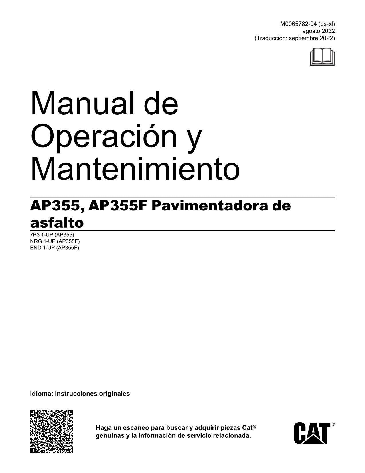 Caterpillar AP355 AP355F Pavimentadora Manual de Operación y Mantenimi ...