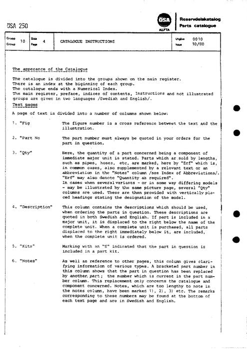 JOHN DEERE 250 ÖSA FORWARDER PARTS CATALOG MANUAL Ser. NR.10 / 1981 ...
