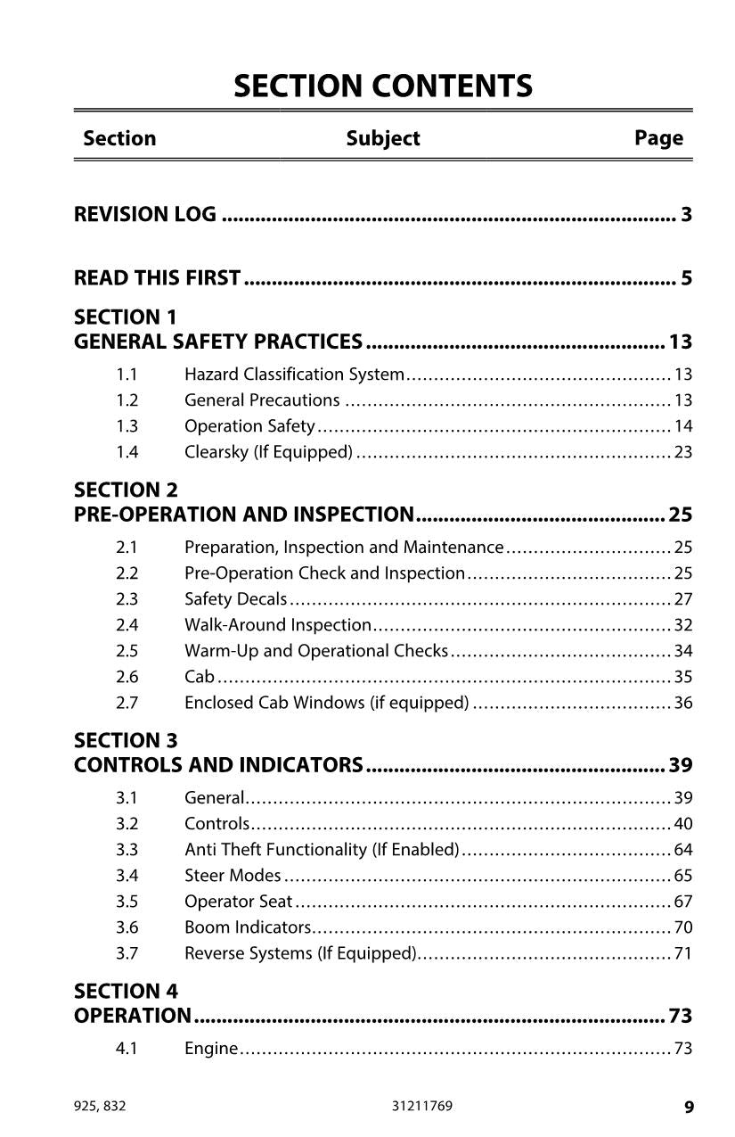 JLG 832 925 Telehandler Maintenance Operation Operators Manual 3121176 ...