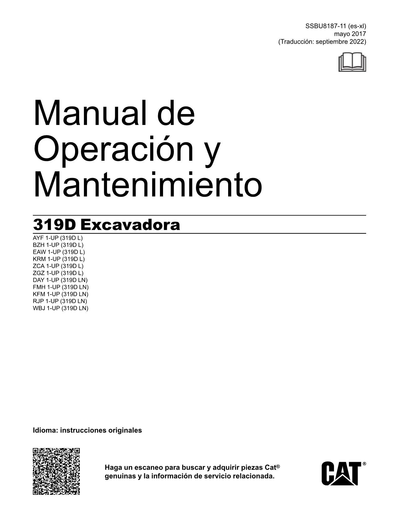 Caterpillar 319D Excavadora Manual de Operación y Mantenimiento Españo ...