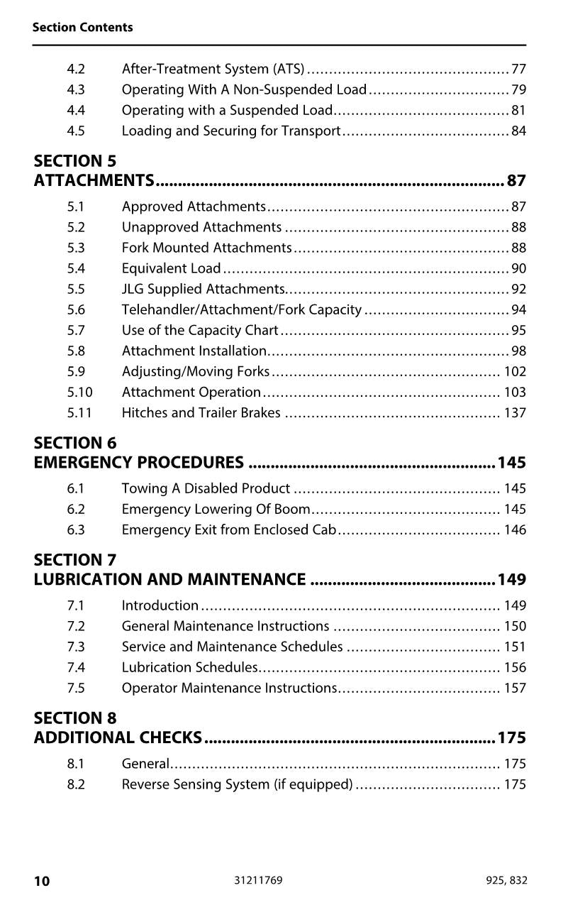 JLG 832 925 Telehandler Maintenance Operation Operators Manual 3121176 ...