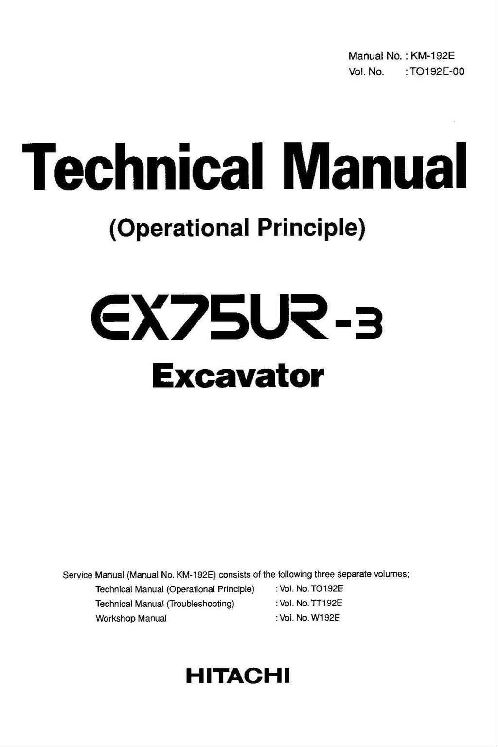 HITACHI EX75UR-3 Excavator Operational Principle Technical Manual ...